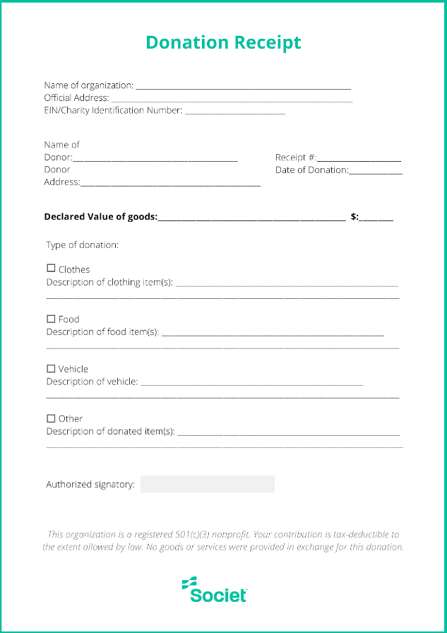 Free Donation Receipt Template | Societ Nonprofit Solutions